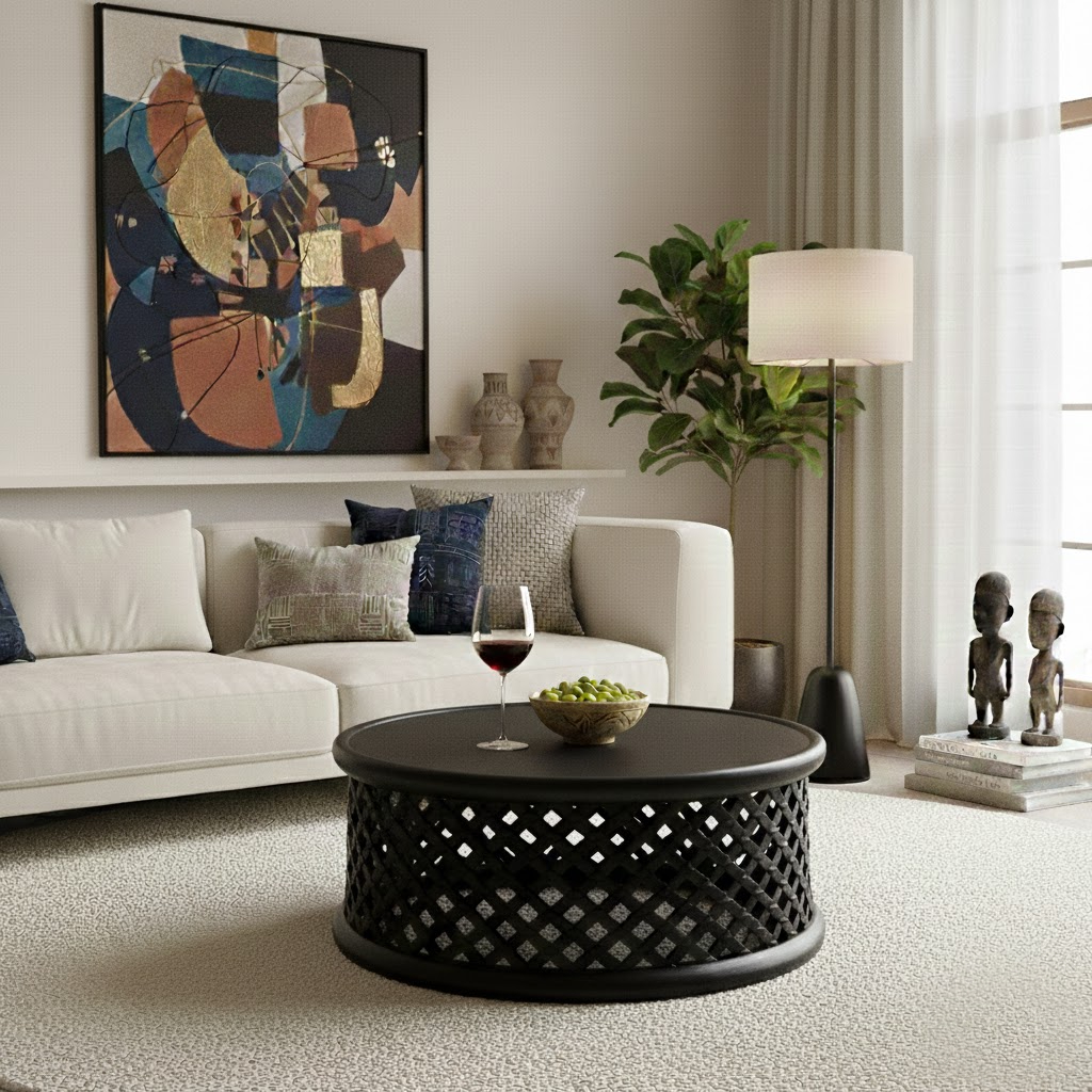 Tribal Wooden Coffee Table – Triangles - Benú Handmade Ethnic Creations